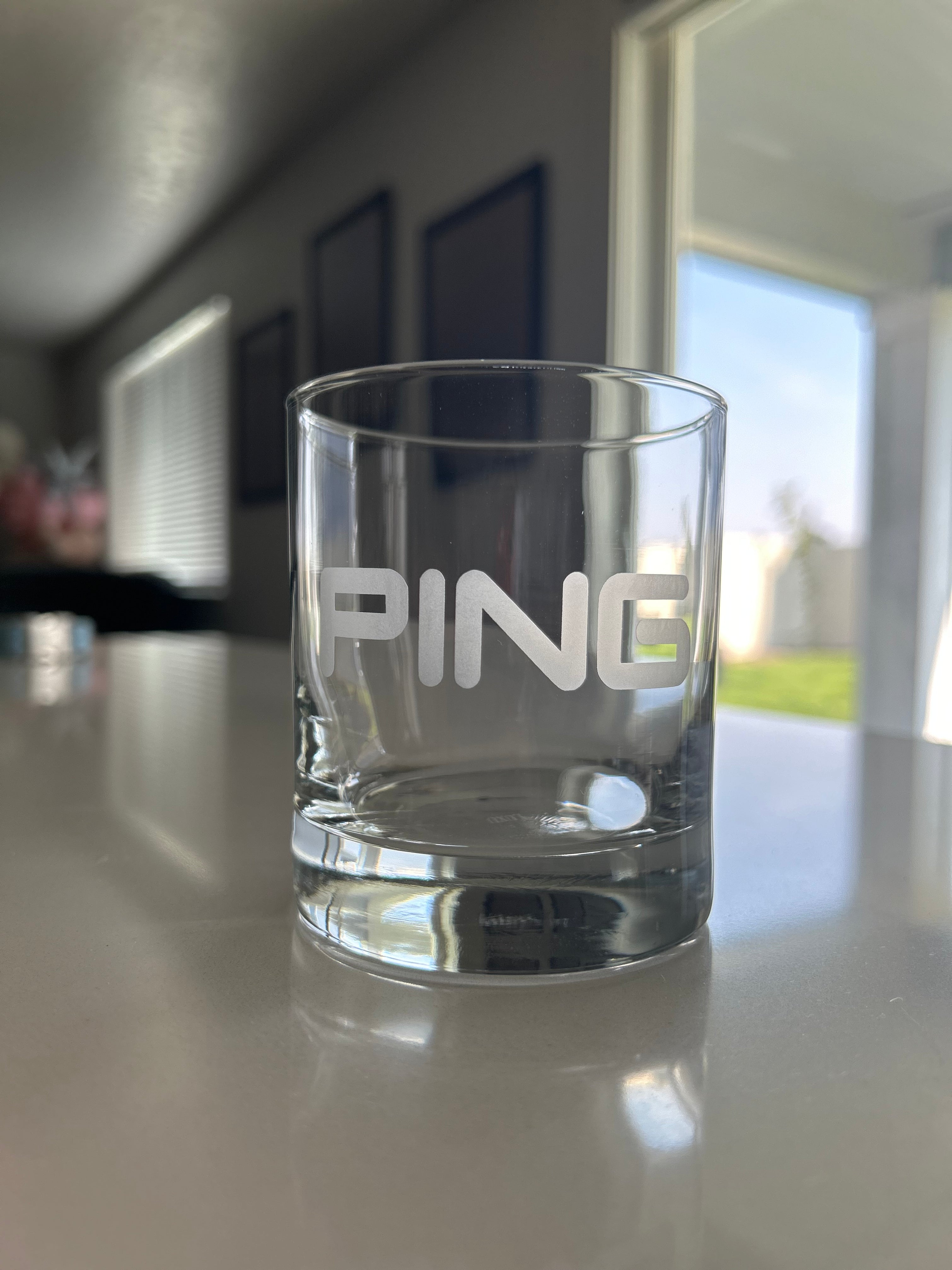 PING Golf etched Whiskey Rocks Glass - 11oz - American Die-Cut Decals